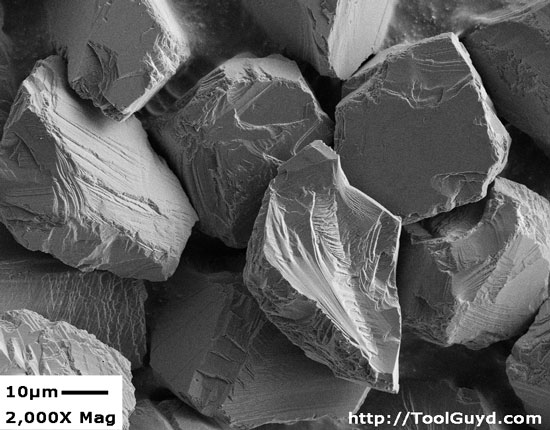 High Magnification Images of “Economy” Quality Diamond Abrasives
