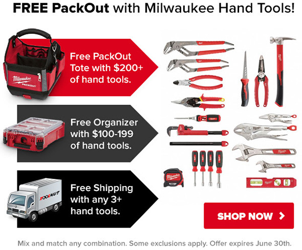 Milwaukee Hand Tool and Free Packout Promos (June 2018)